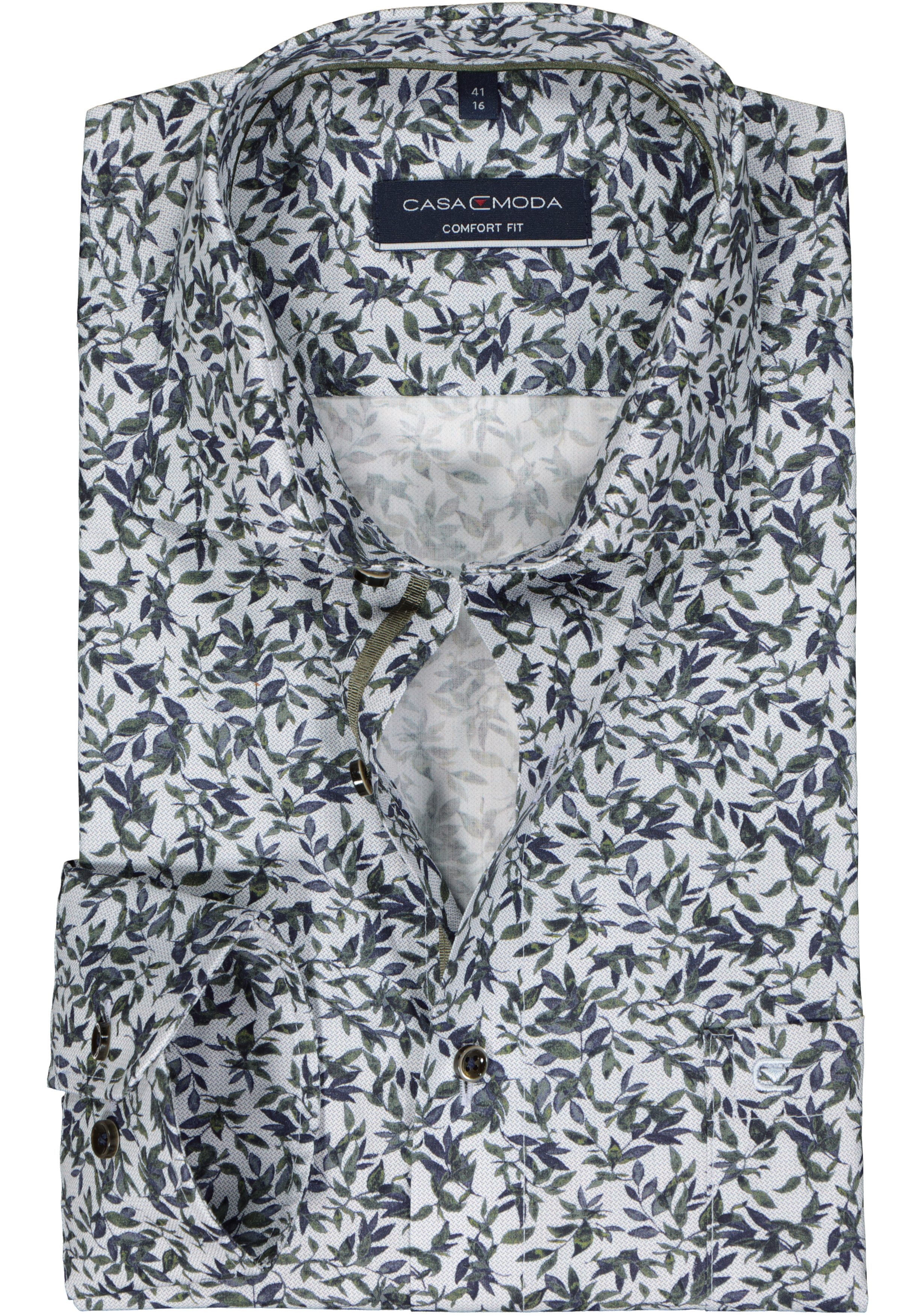 CASA MODA comfort fit overhemd, popeline, groen dessin