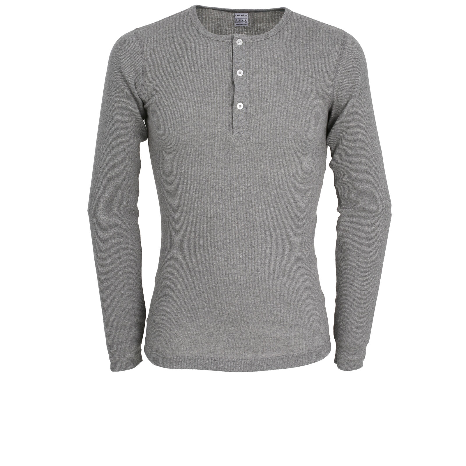Ceceba heren T-shirt lange mouw met O-hals en knoopjes (1-pack), grijs ...