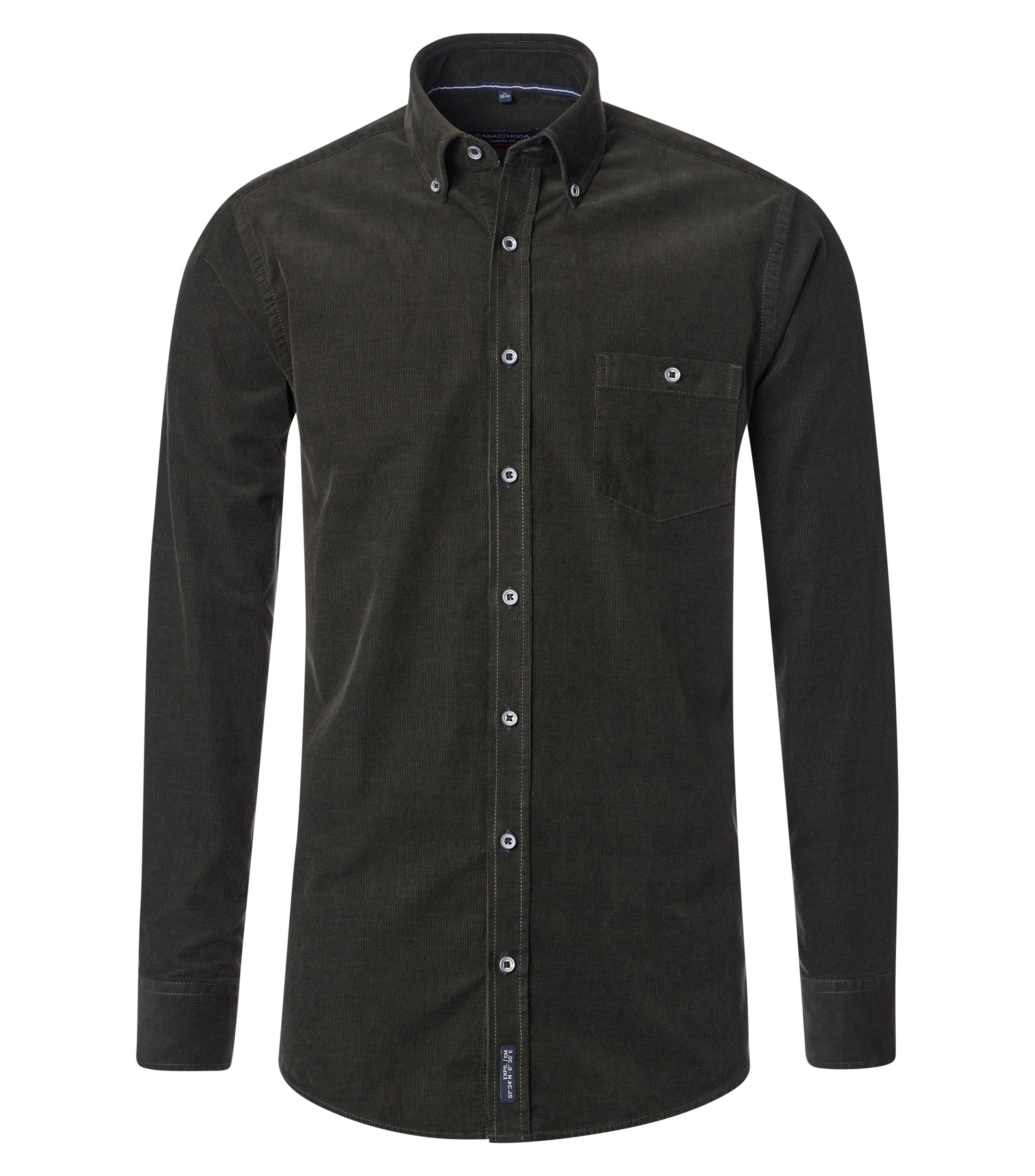 CASA MODA Sport casual fit overhemd, ribfluweel, donkergroen