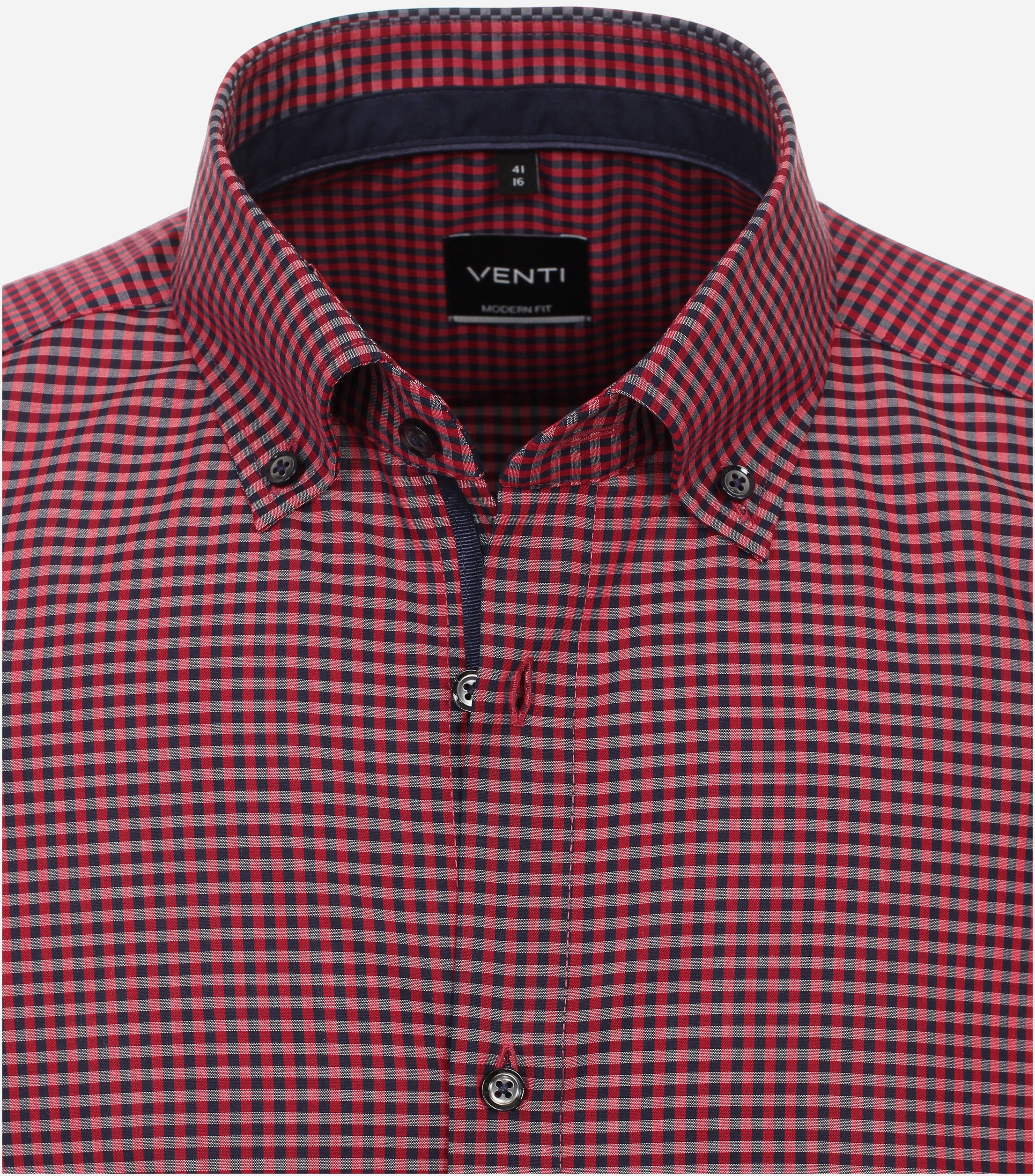 VENTI modern fit overhemd, popeline, rood geruit