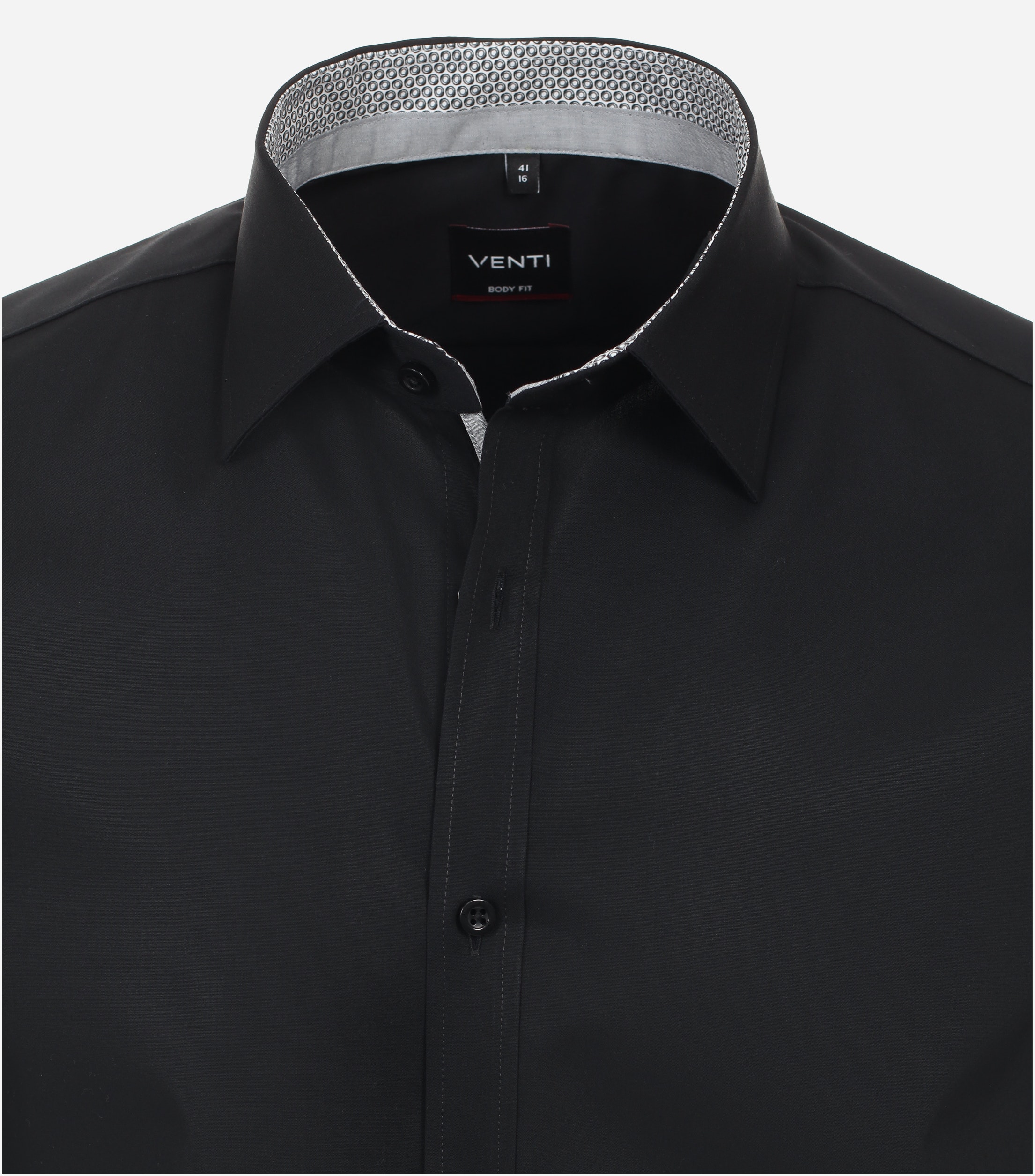 VENTI body fit overhemd, mouwlengte 72 cm, popeline, zwart