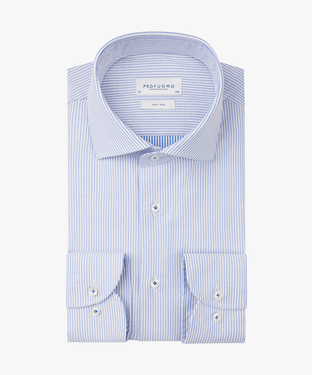 Profuomo slim fit heren overhemd, dobby, blauw gestreept